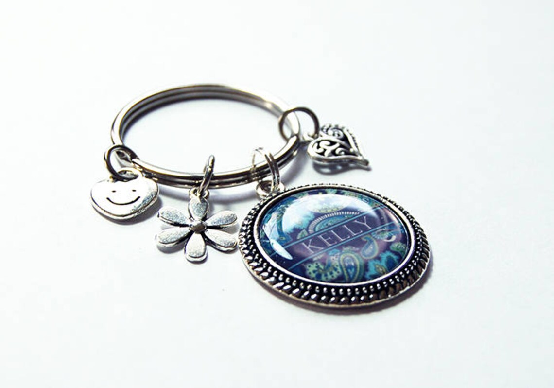 Blue Paisley Keychain Key Ring Keychain With Charms - Etsy