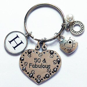 50 & Fabulous Birthday Keychain, Fifty, Monogram Keyring, 50th Birthday ...