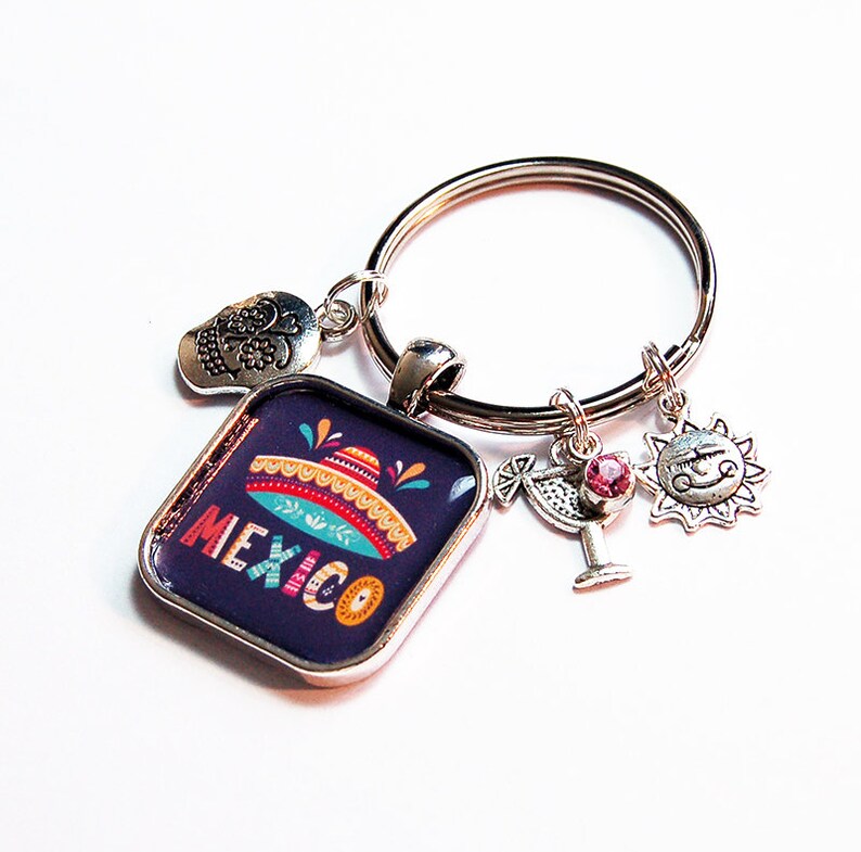Mexico Keychain Sugar Skull Sombrero Keyring With Charms | Etsy
