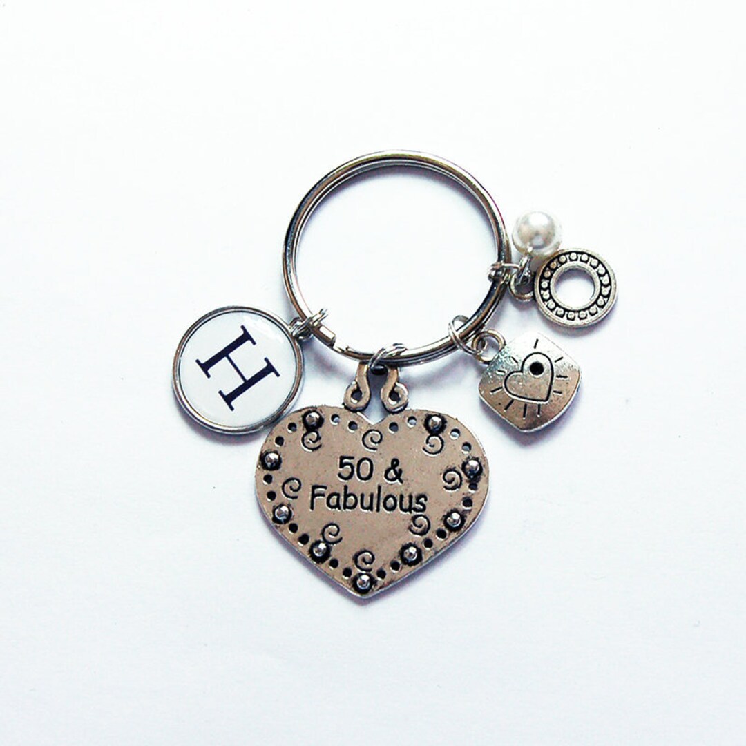 50 & Fabulous Birthday Keychain, Fifty, Monogram Keyring, 50th Birthday ...