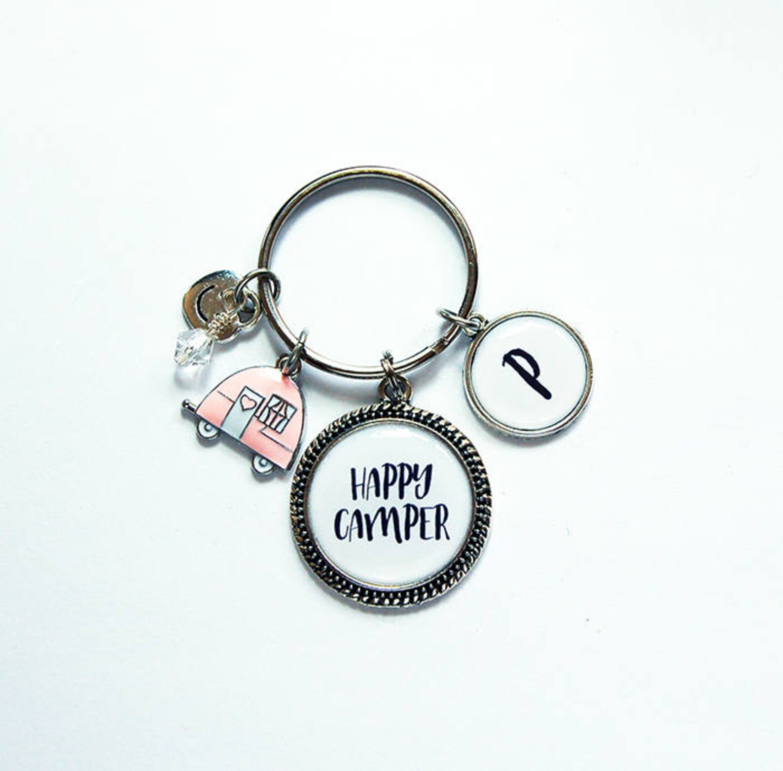 Happy Camper Keychain Monogram Keychain Camping Keyring - Etsy