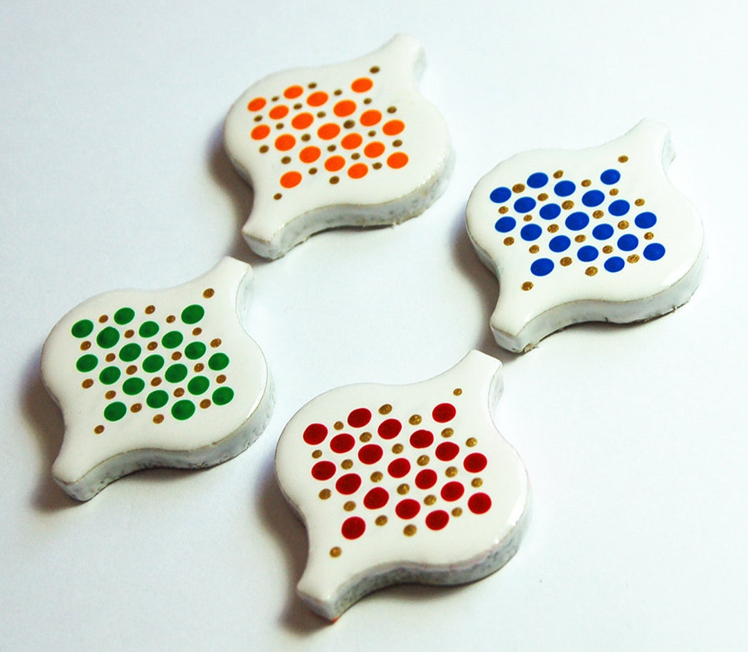 Hand Painted Dot Art Magnets, Ceramic Christmas Ornament Magnets ...