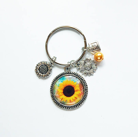 Sunflower keychain Keyring for her Sunflower keyring | Etsy
