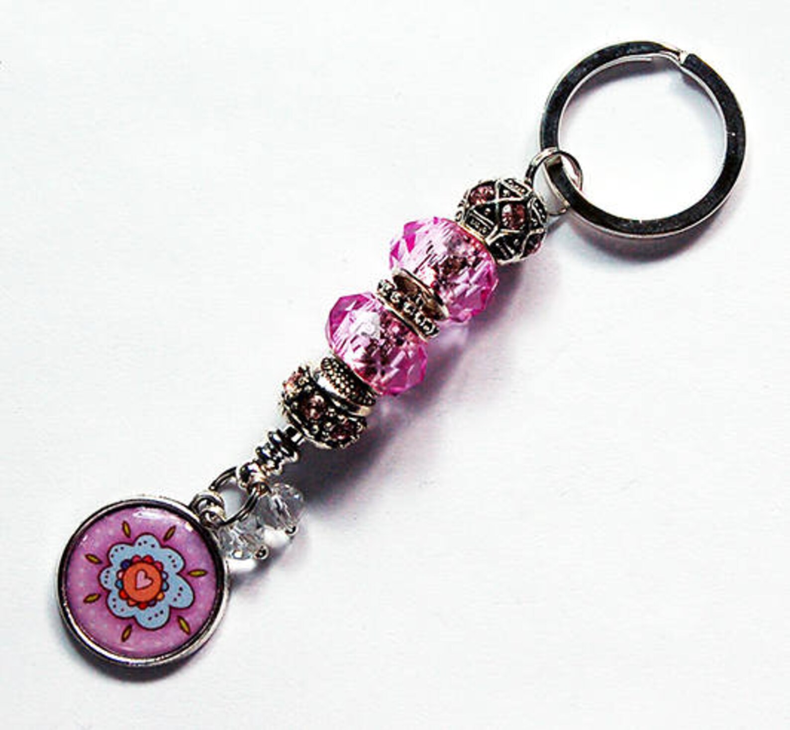 Pink Flower Keychain Pink Keyring Handmade Gift Stocking - Etsy