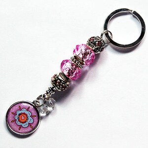 Pink Flower Keychain, Pink Keyring, Handmade Gift, Stocking Stuffer ...