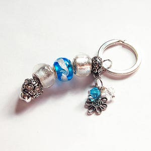 Blue White Keychain, Keychain for Women, Foil Lampwork Beads, Stocking ...