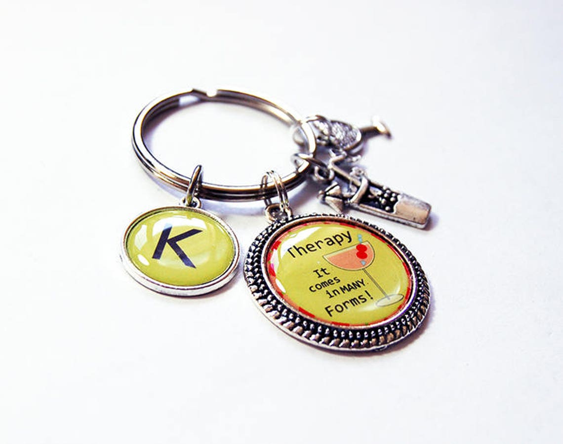 Funny Keychain Keyring With Charms Therapy Comes in Many | Etsy