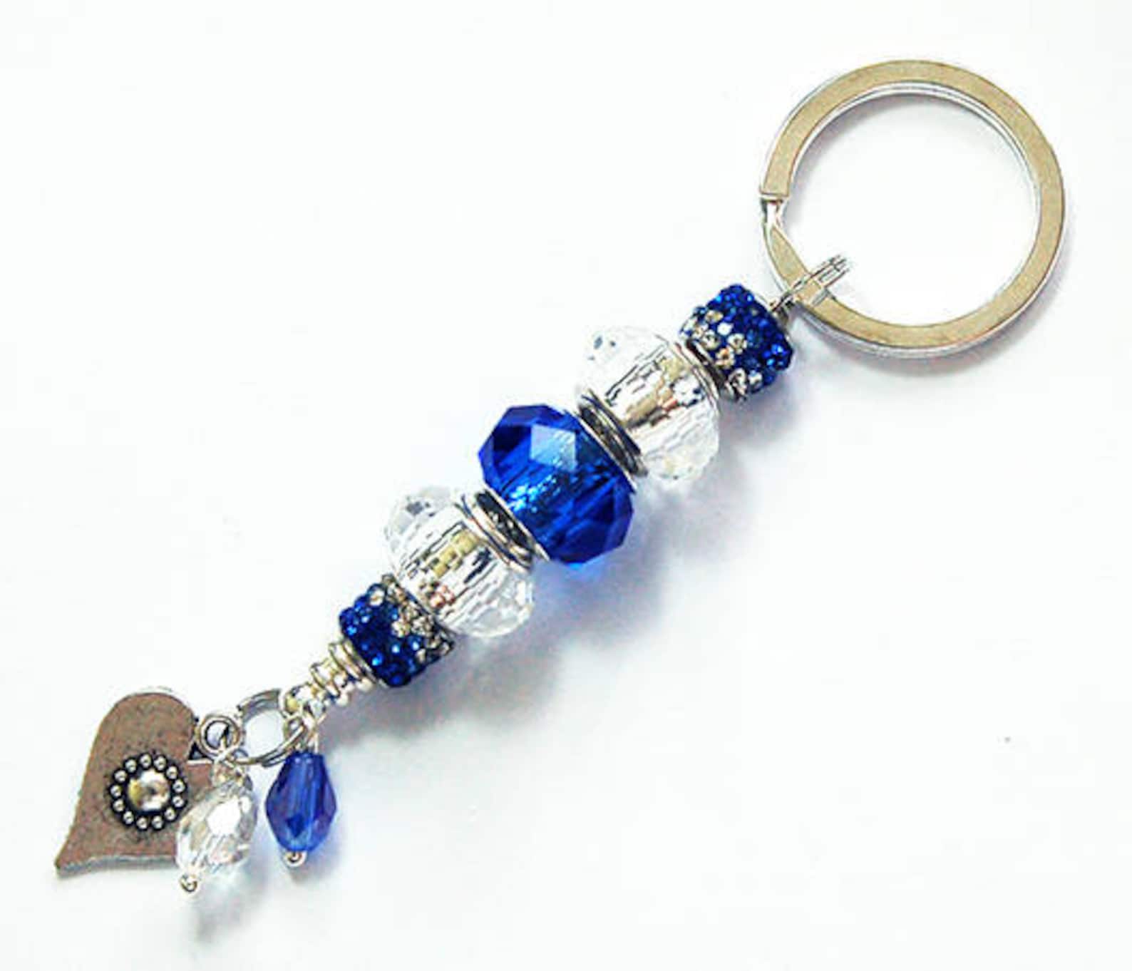 Blue Keychain Heart Keyring Blue Rhinestone Keychain Bling - Etsy