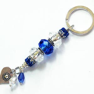Blue Keychain, Heart Keyring, Blue Rhinestone Keychain, Bling Keychain ...