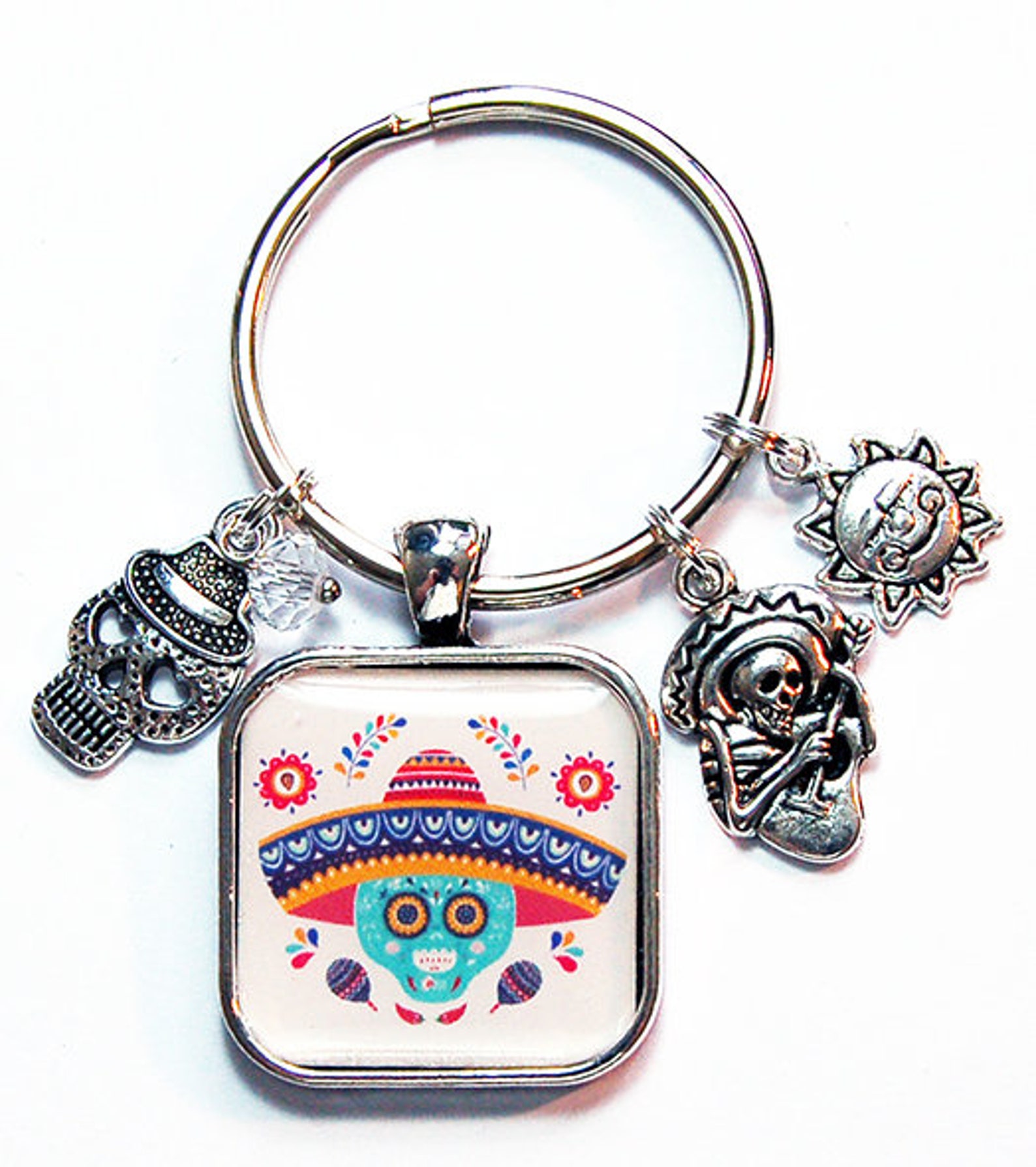 Sombrero Mexico Keychain Sugar Skull Keyring With Charms - Etsy