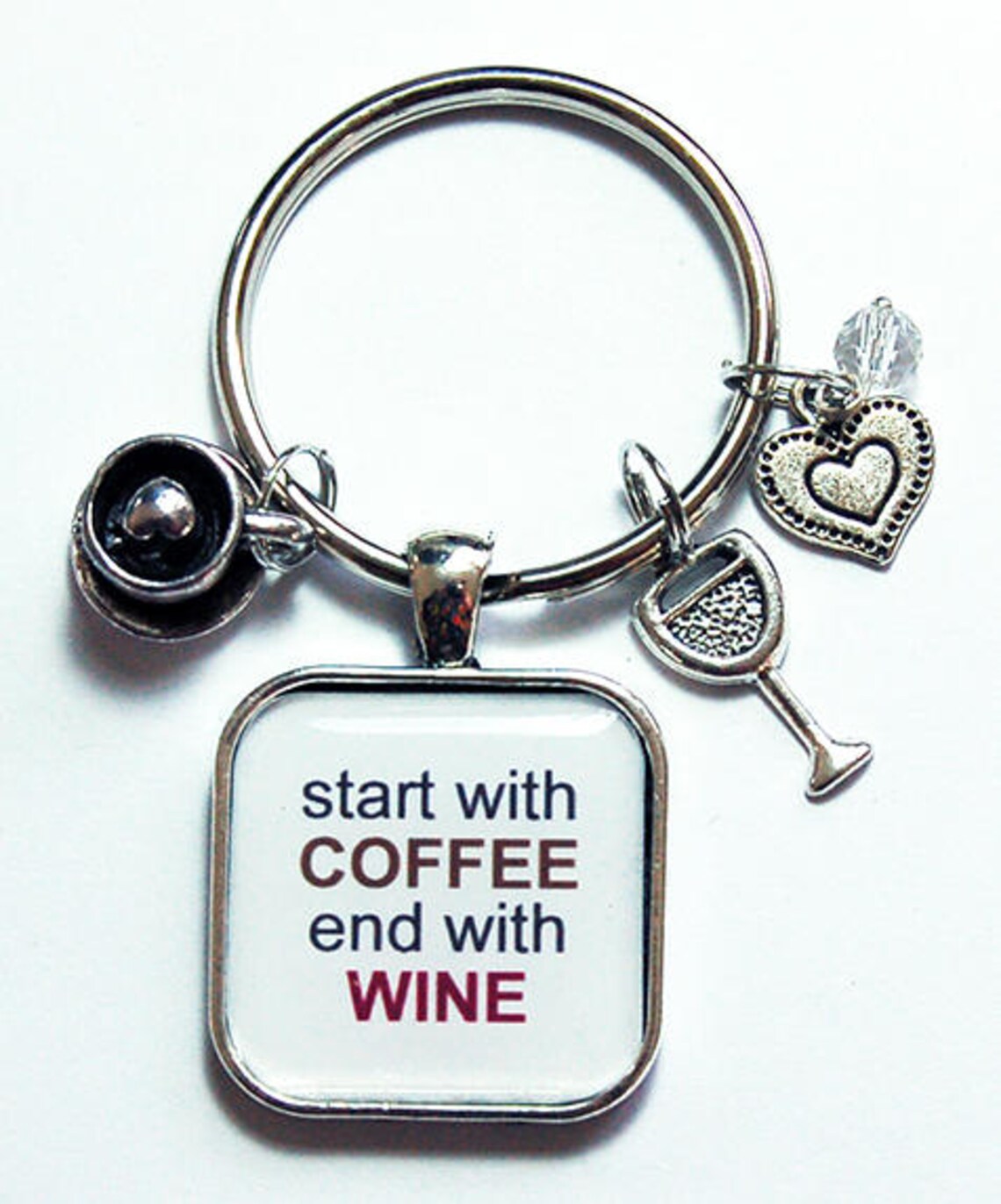 Coffee Keychain, Coffee Keyring, Wine Keychain, Start With Coffee, End ...