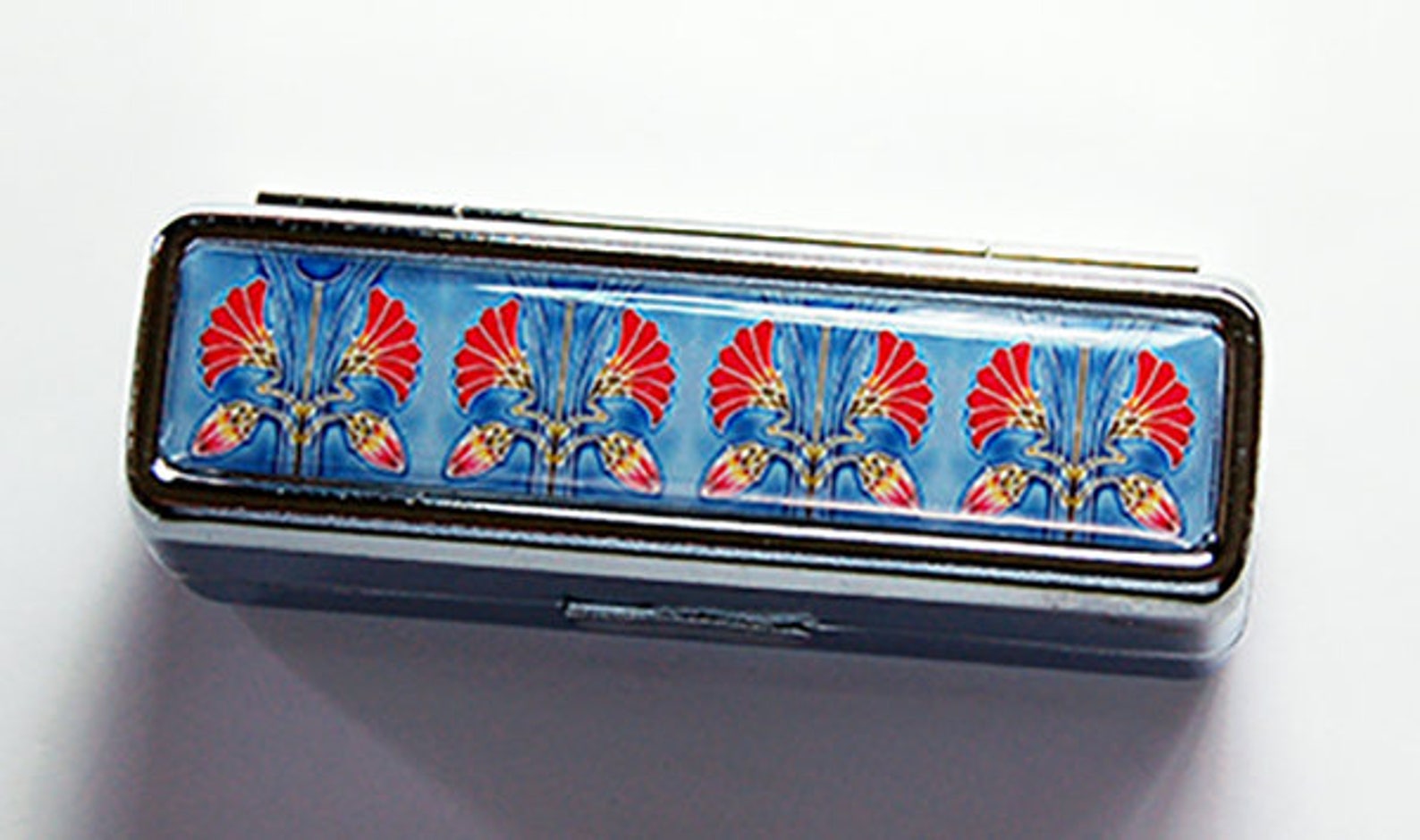 Art Deco Lipstick Case Blue Red Lipstick Case Lipstick Case | Etsy