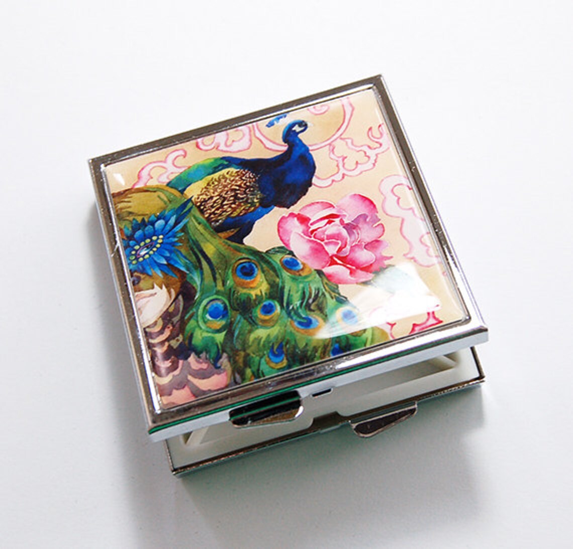 Peacock Pill Case 4 Sections Square Pill Box Peacock Pill - Etsy