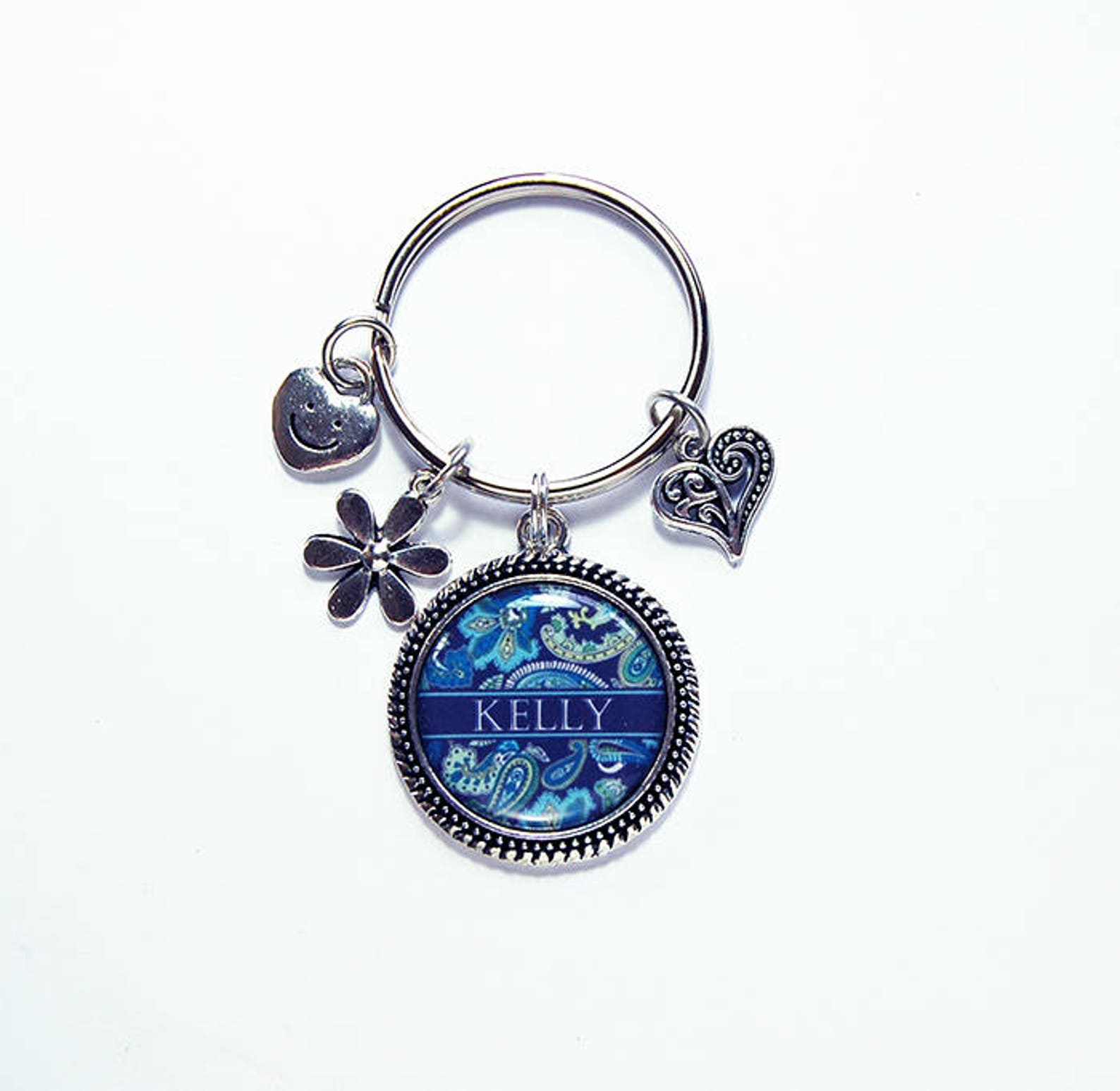 Blue Paisley Keychain Key Ring Keychain With Charms - Etsy