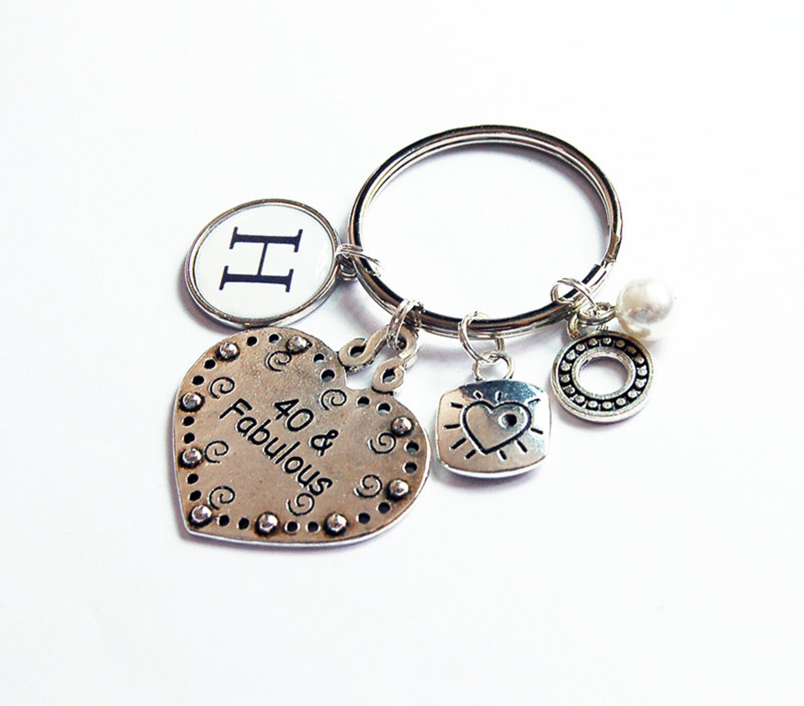 40 & Fabulous Birthday Keychain Monogram Keyring 40th | Etsy