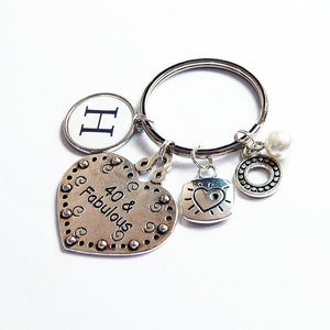 40 & Fabulous Birthday Keychain, Monogram Keyring, 40th Birthday Gift ...