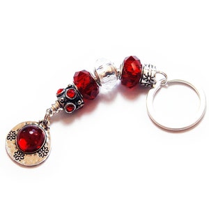 Red and Silver Beaded Keyring for Women, Pretty Keychain With Glass ...