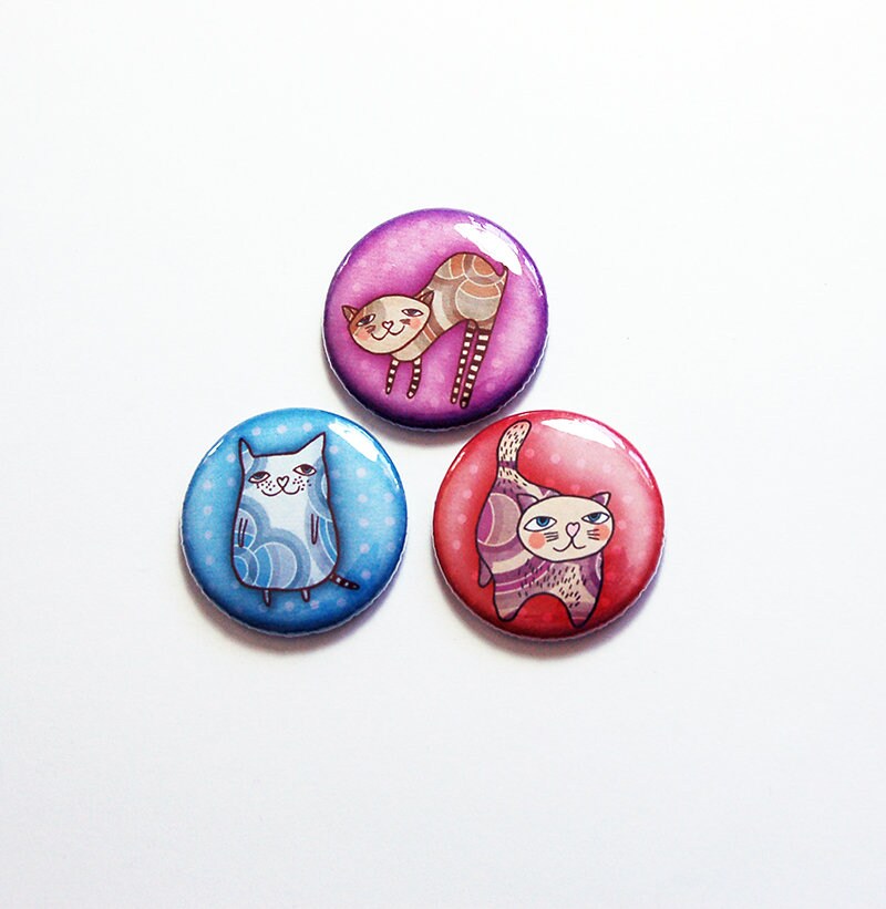 Colorful Cats Magnet Set Magnet Trio Button magnets Kitchen | Etsy
