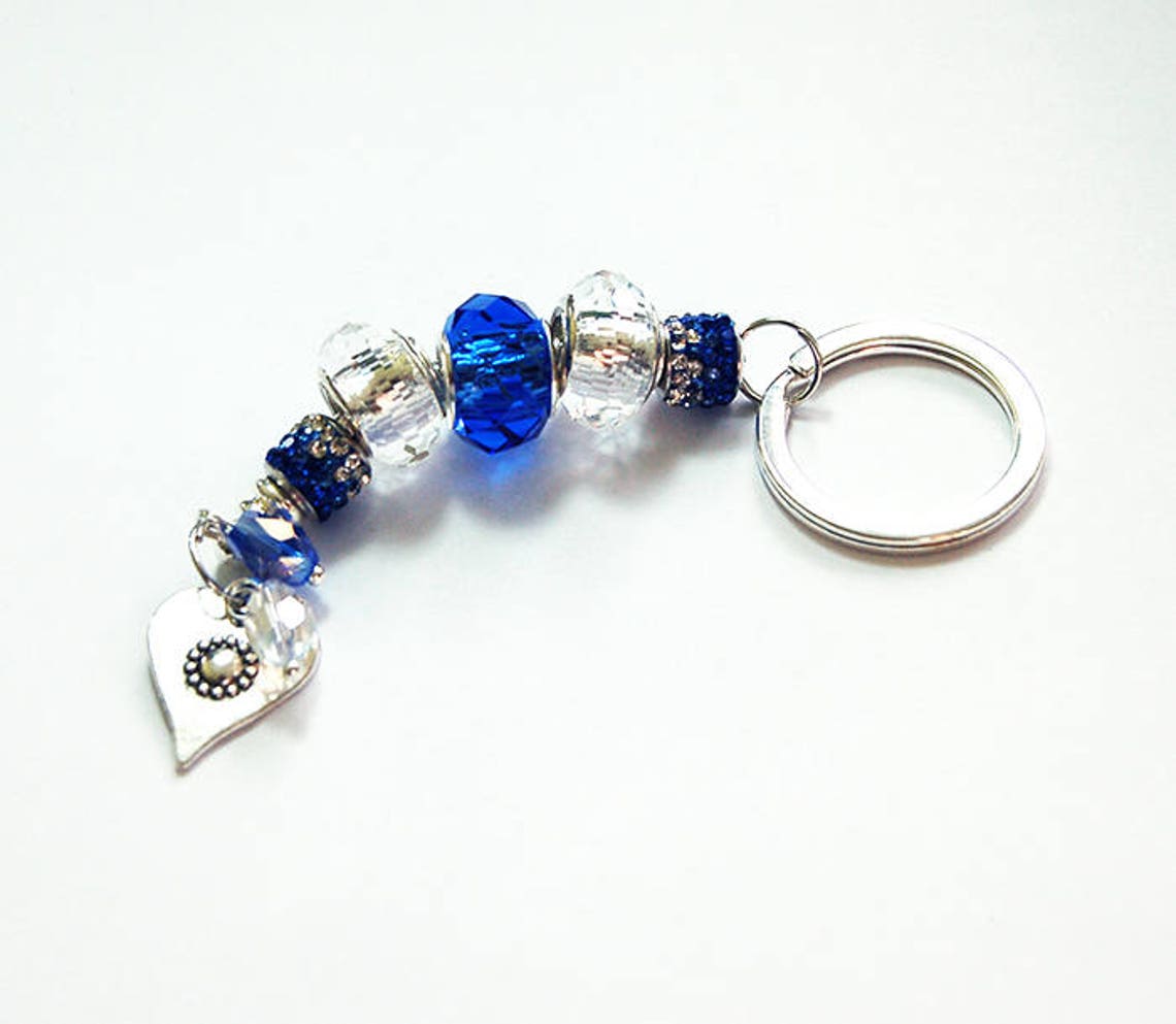 Blue Keychain Heart Keyring Blue Rhinestone Keychain Bling | Etsy