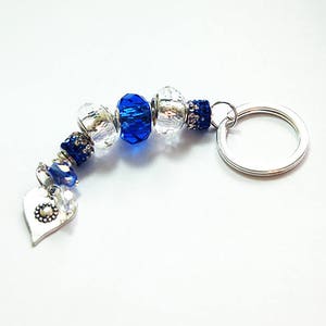 Blue Keychain, Heart Keyring, Blue Rhinestone Keychain, Bling Keychain ...