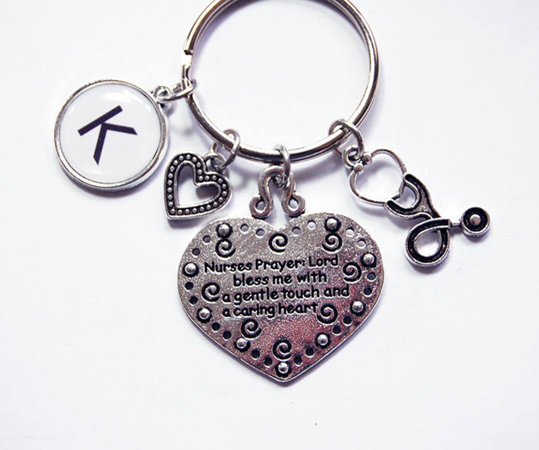 Nurse Keychain, Nurses Prayer, Monogram Keychain, Heart, Personalized ...
