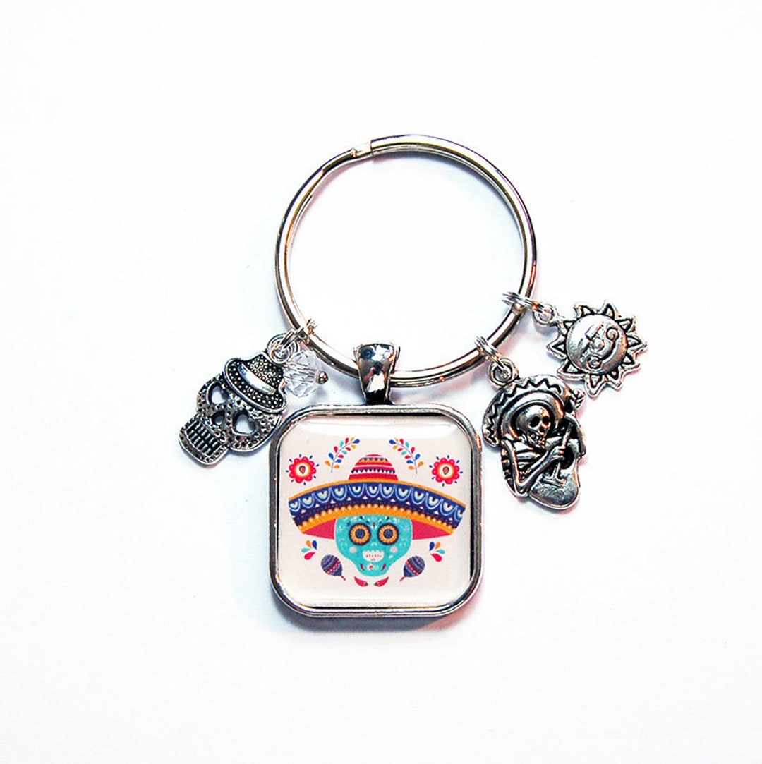 Sombrero Mexico Keychain, Sugar Skull, Keyring With Charms, Cute ...