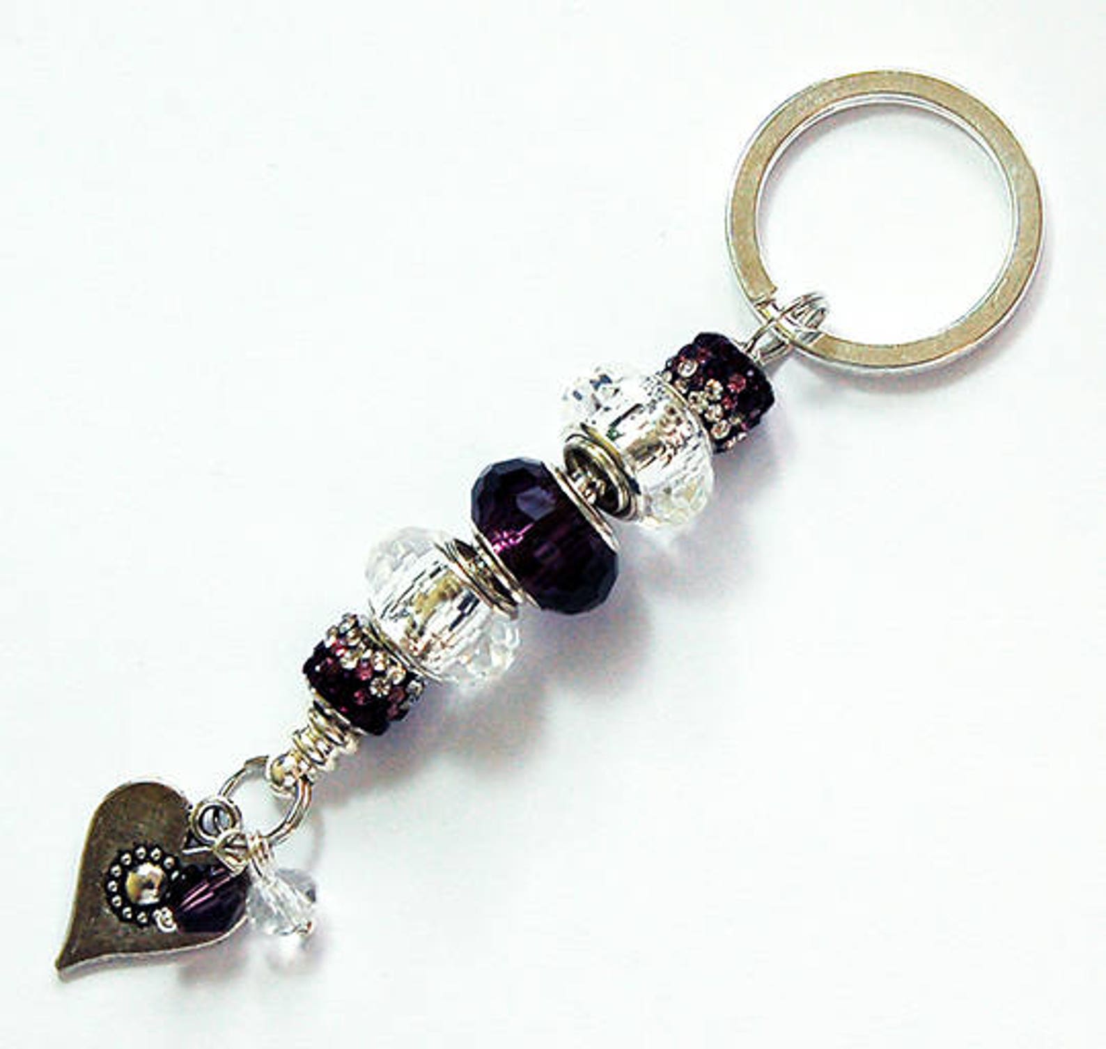 Purple Keychain Heart Keyring Purple Rhinestone Keychain - Etsy