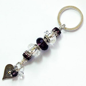 Purple Keychain Heart Keyring Purple Rhinestone Keychain - Etsy