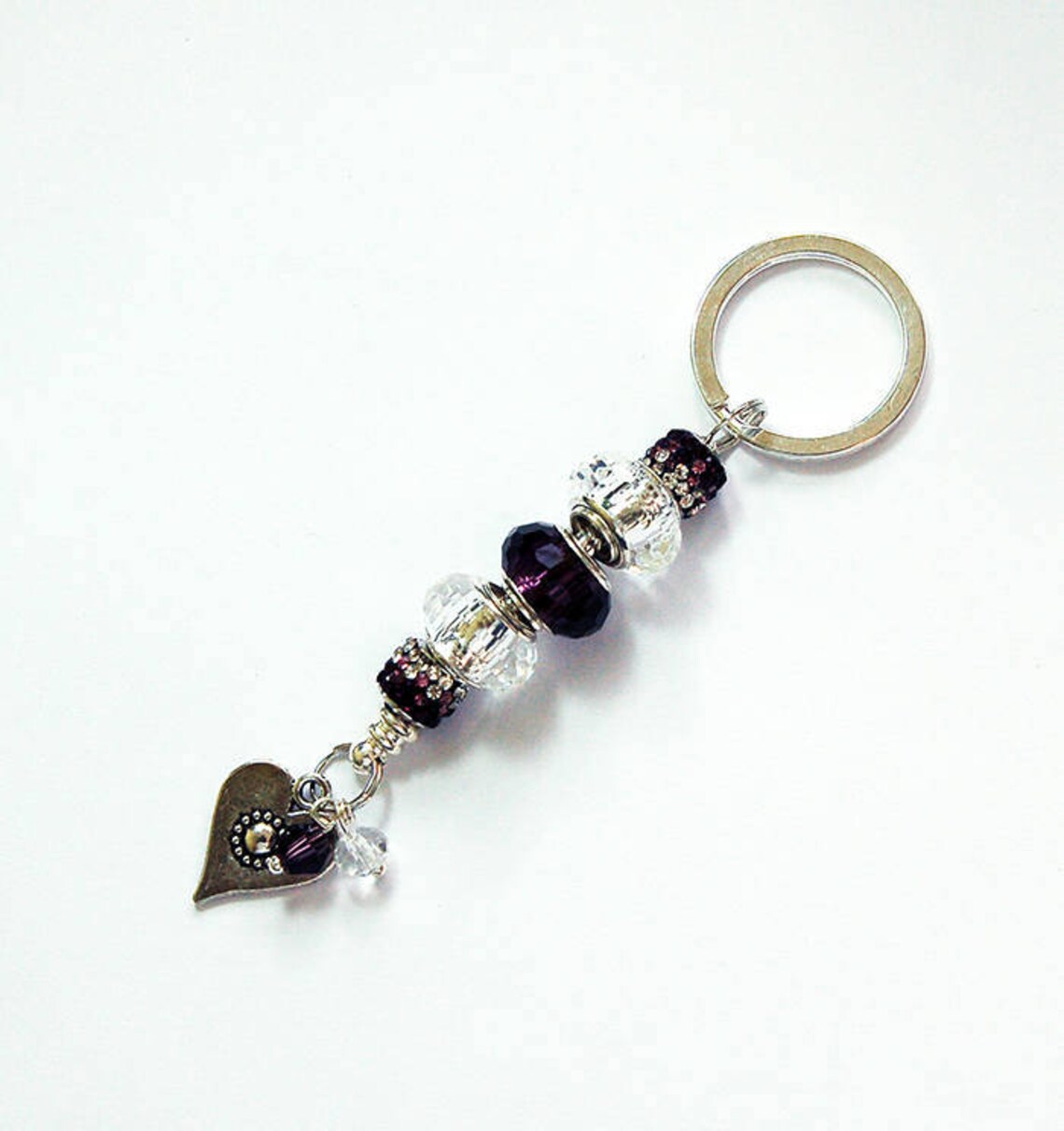 Purple Keychain Heart Keyring Purple Rhinestone Keychain - Etsy