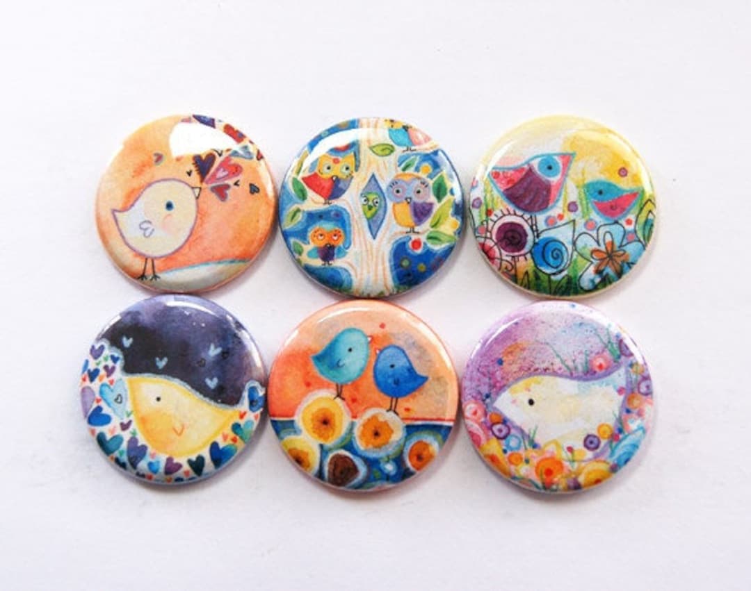Bird Magnets, Nature Magnets, Owl Magnet, Button Magnet, Fridge Magnet ...
