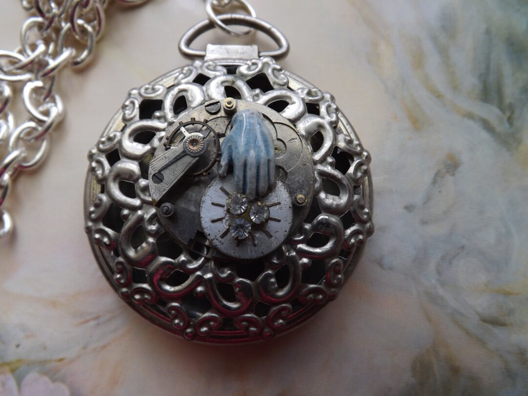 Creepy Spooky Steampunk Ghostly Hand Pocket Watch Pendant Necklace - Etsy