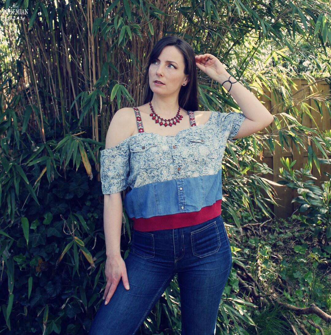 Off Shoulder Top, Upcycled Clothing for Women, Upcycled Blouse ...