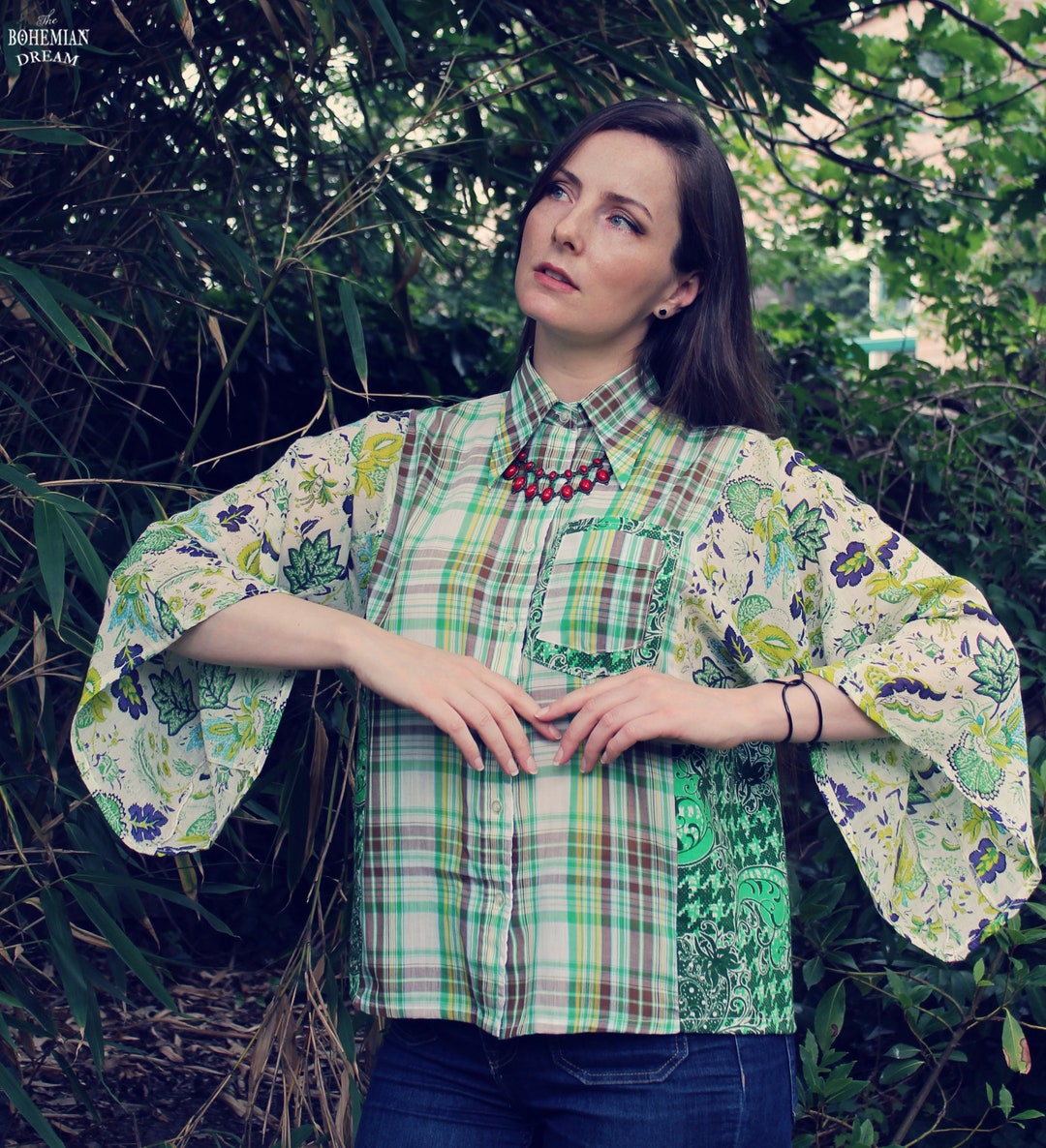 Upcycling Bluse, Upcycled Kleidung für Frauen, Upcycled Top, Reworked ...