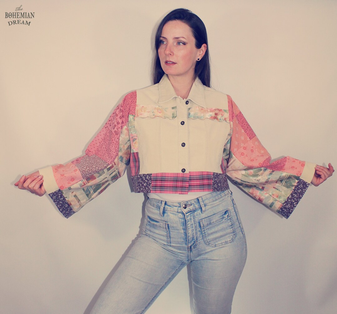 Upcycled Jacket, Upcycled Clothing for Women, Cropped Jacket, Reworked ...