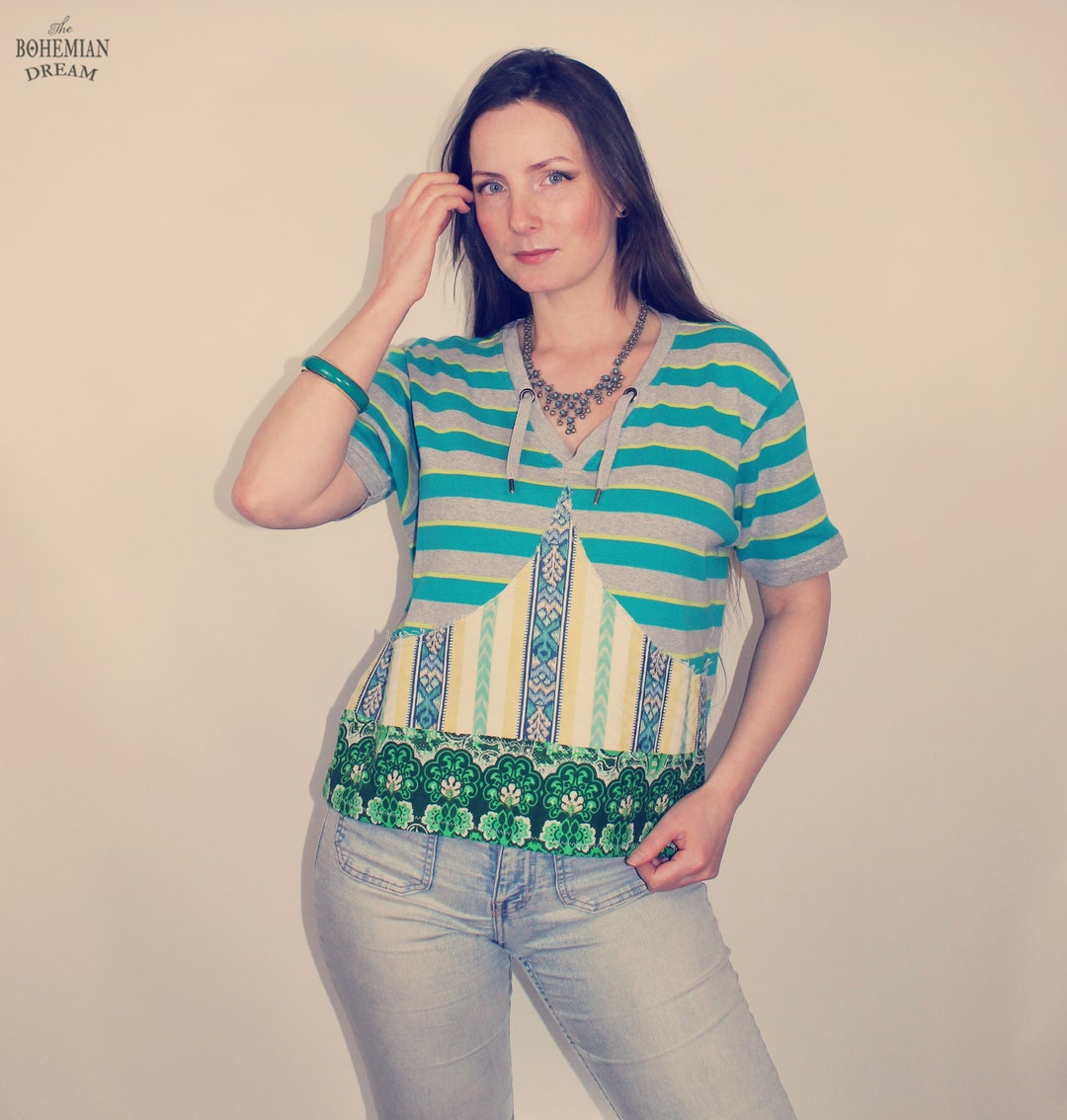 Upcycled Top, Upcycled Kleidung für Frauen, Upcycled Bluse, Patchwork ...