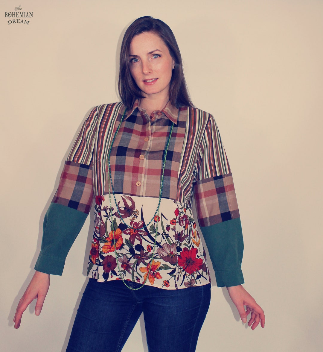 Upcycled Top, Upcycled Clothing for Women, Upcycled Blouse, Patchwork ...