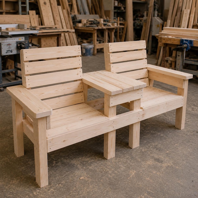 Double Chair Bench With Table Plans | DIY 2-seat Cedar Bench ...