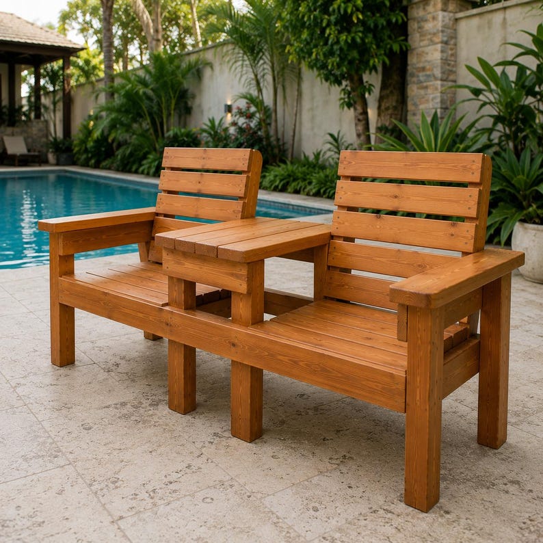 Double Chair Bench With Table Plans | DIY 2-seat Cedar Bench ...