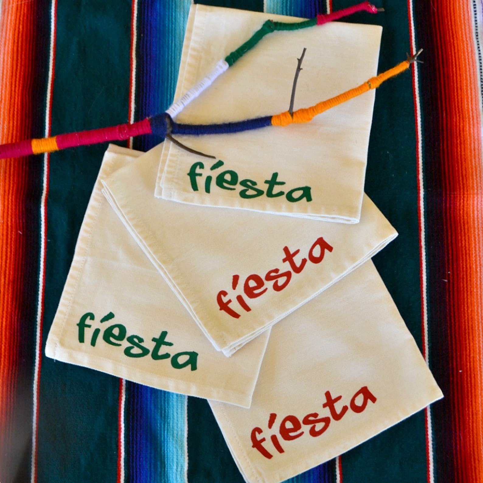 FIESTA Napkins Screen Printed on WHITE Cotton Blend Napkins - Etsy