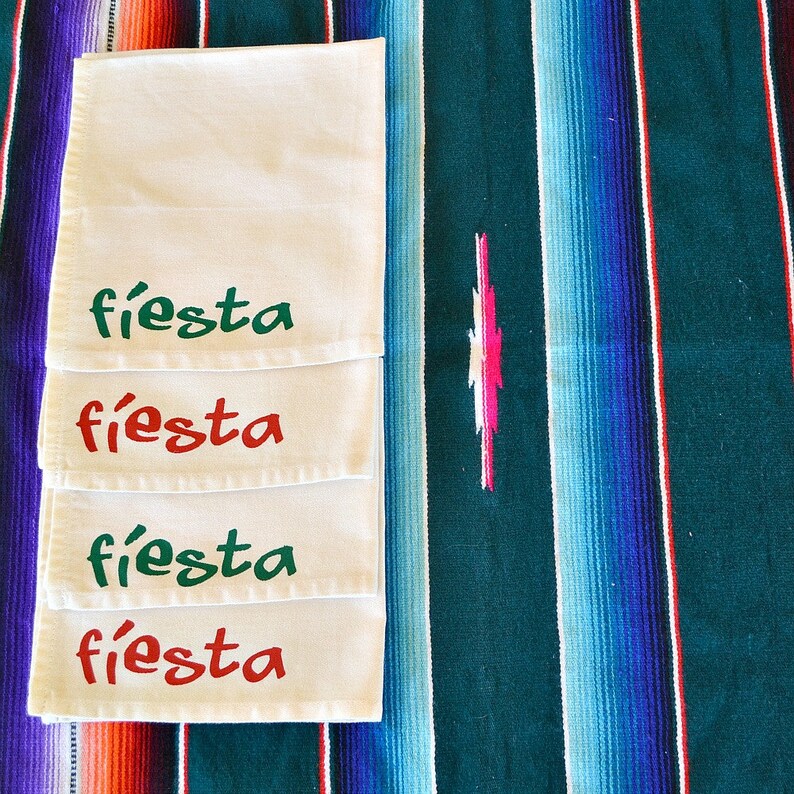 FIESTA Napkins Screen Printed on WHITE Cotton Blend Napkins - Etsy