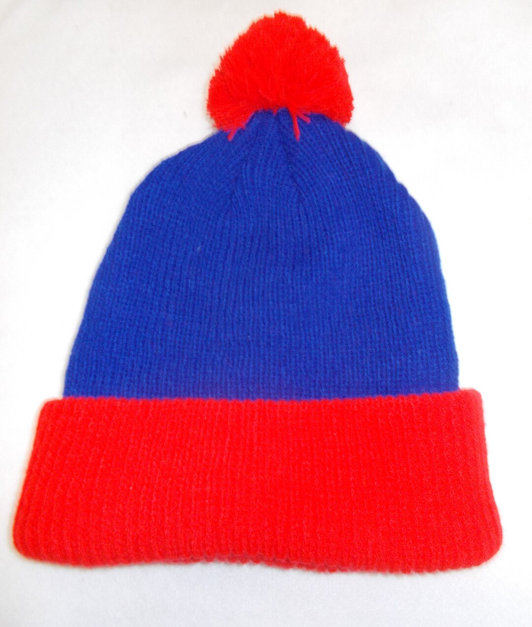 Royal Blue and Red Ribbed Bi-color Beanie Adult One Size Will Easily ...