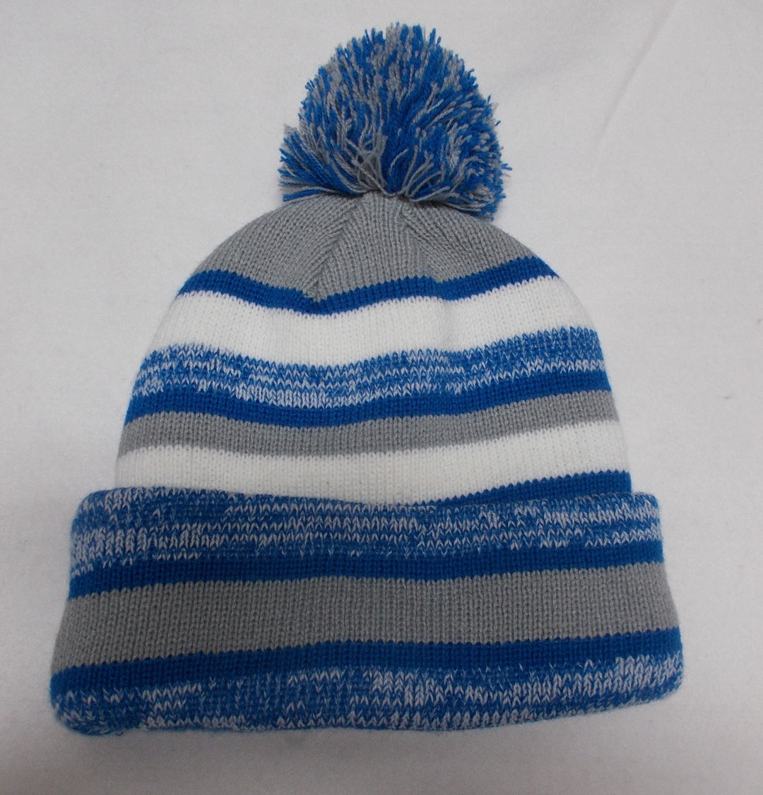 Peacock Blue/gray/white Team Color Blended Ribbed Tri Color Beanie ...