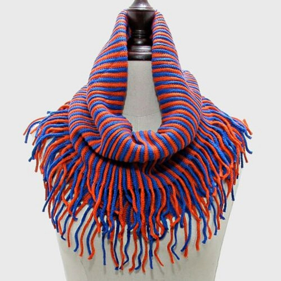 Vibrant Orange and Royal Blue Game Day Stripe Tubular Scarf With Fringe ...