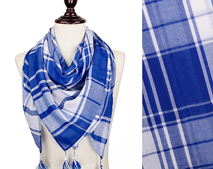 Vibrant Royal Blue and White Game Day Plaid Scarf With Fringe - Etsy
