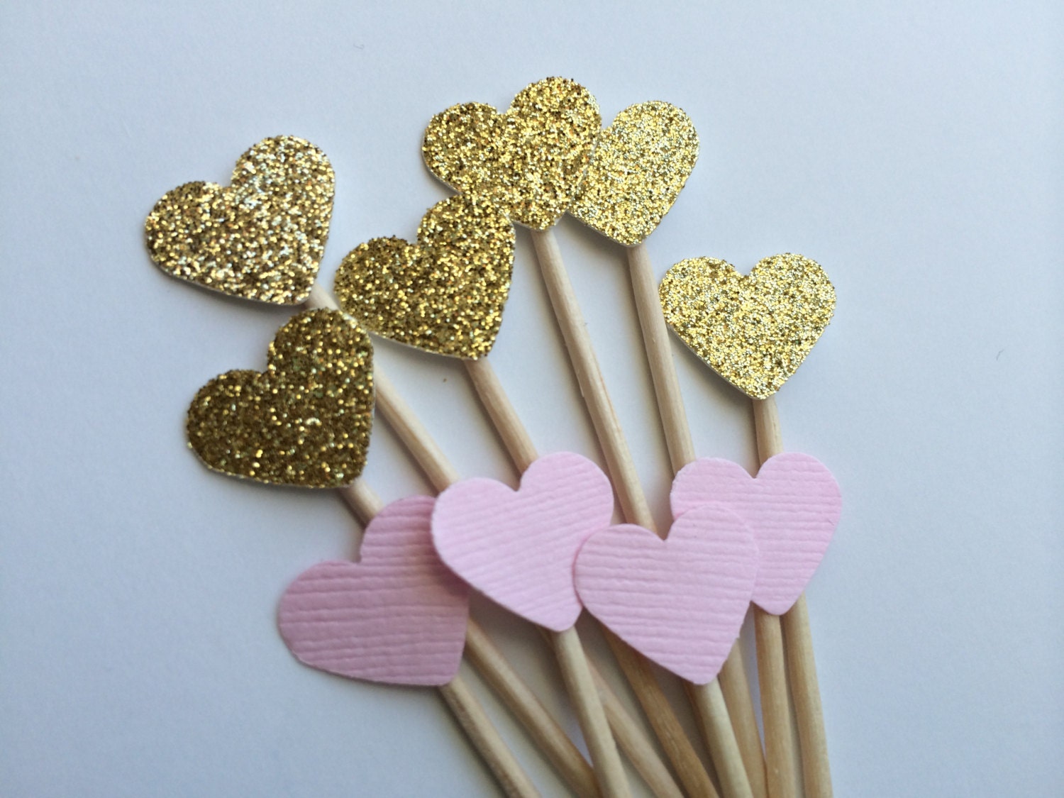 50 MINI Gold and Pink Heart Cupcake Toppers or Food Picks. | Etsy