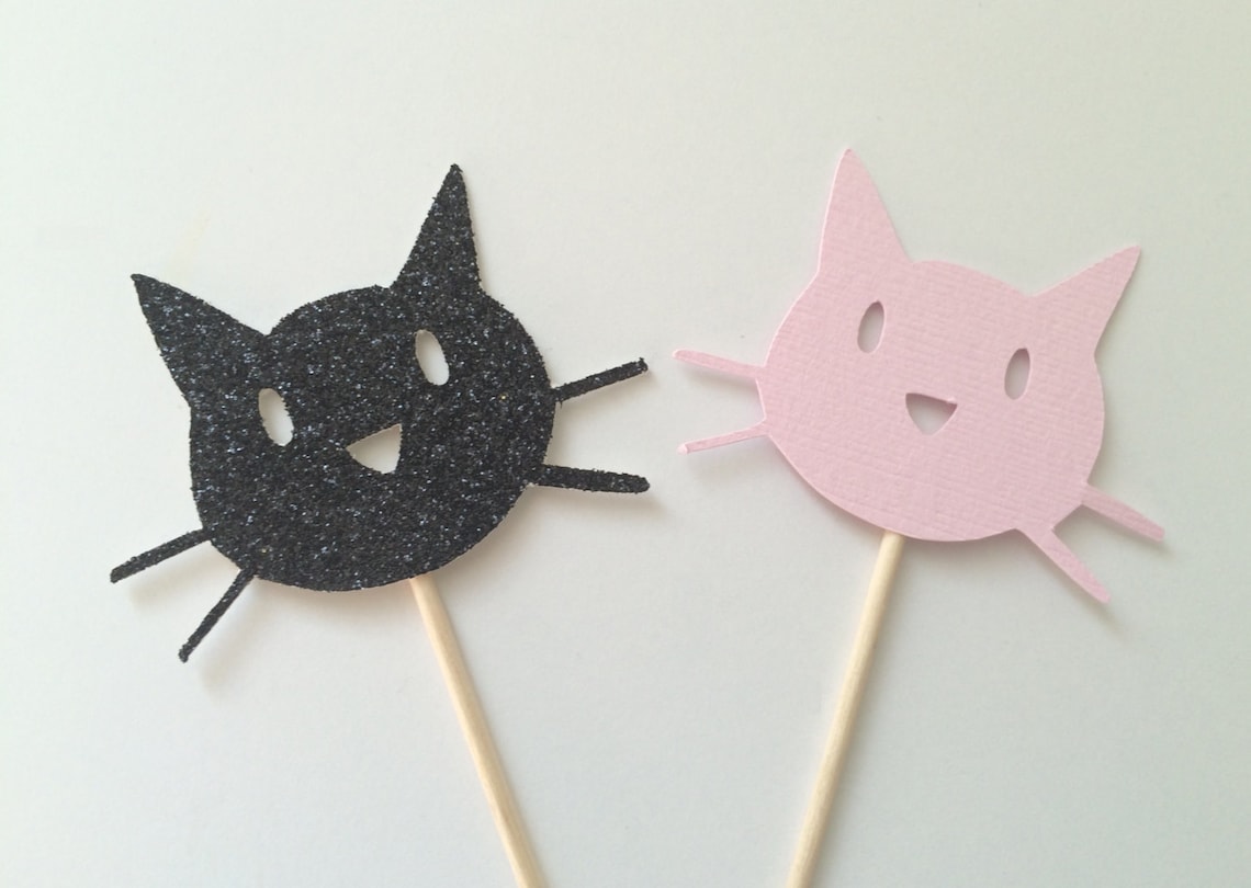 Gold & Pink Kitty Cat Cupcake Toppers. Kitty Cat Party. - Etsy