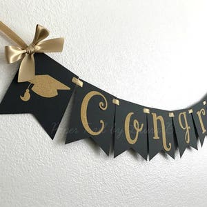 Congrats Graduation Banner in Black and Gold. Graduation Party ...
