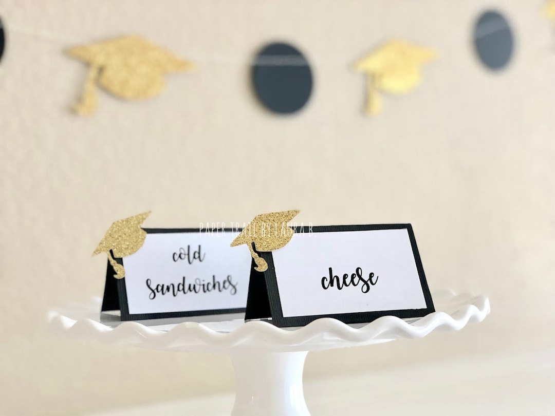 Graduation Party Food Labels in Black & Gold (6CT), Class of 2025 ...