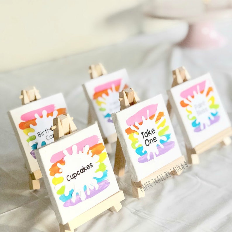 Art Party Food Label Mini Canvas and Easels. Rainbow Party - Etsy