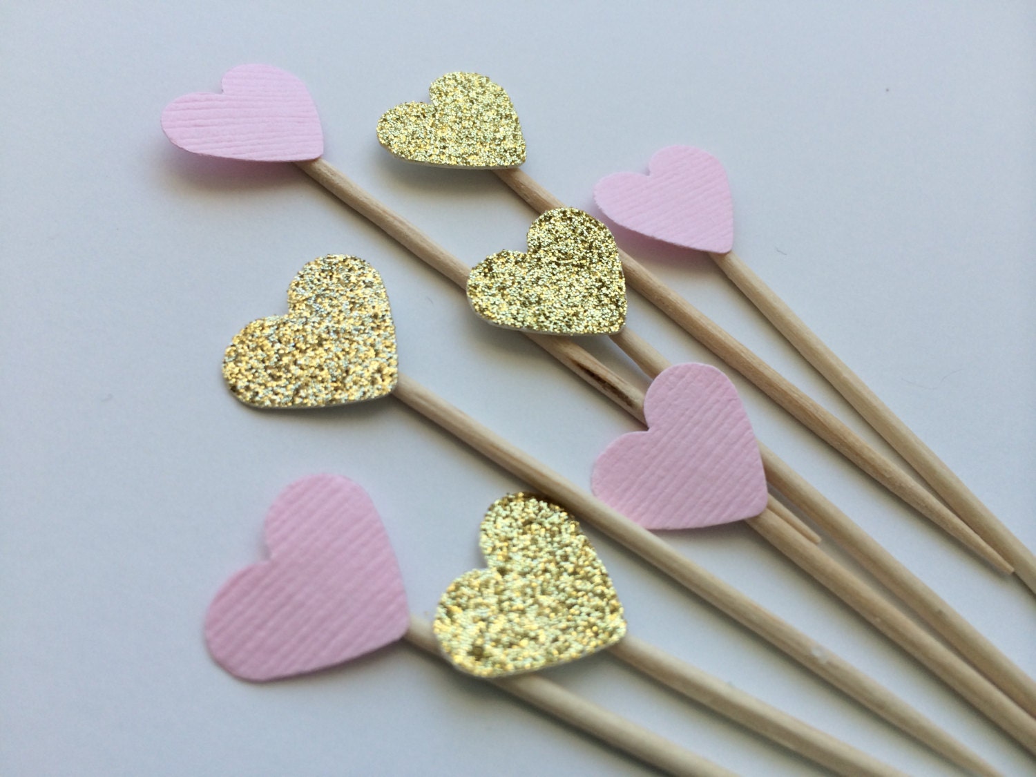 50 MINI Gold and Pink Heart Cupcake Toppers or Food Picks. | Etsy